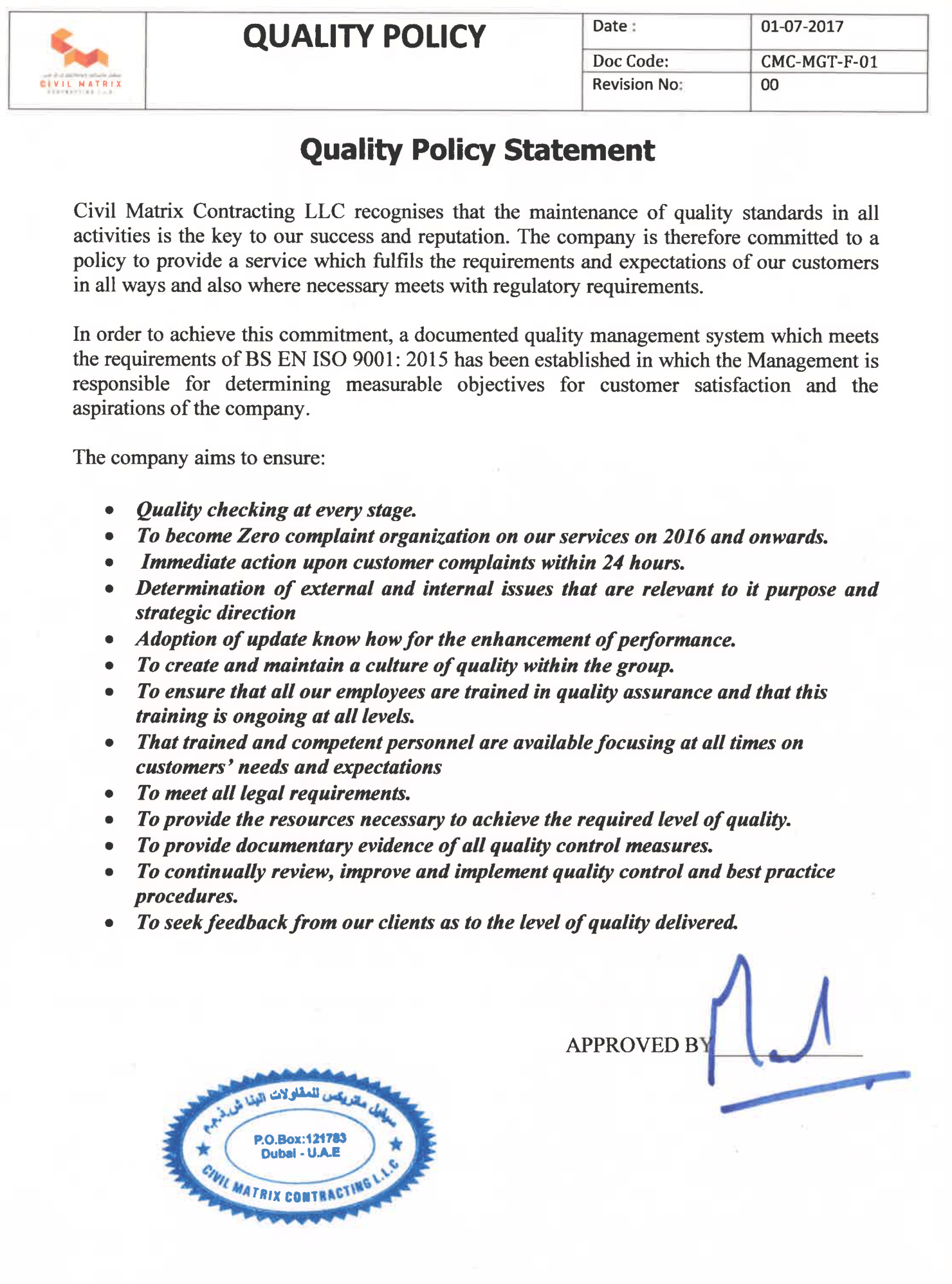 QHSE - Civil Matrix Contracting LLC